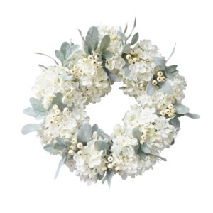 hometrance 18-20 inch cream hydrangea front door wreath, summer fall wreath with ivy, eucalyptus & hydrangea leaves, farmhouse wreath all seasons year round, flower wreath for wedding home decoration