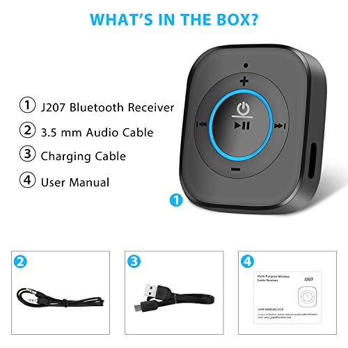 IDIGMALL 2023 Latest Bluetooth 5.3 Audio Receiver for Speaker, Wireless 3.5mm Aux Hi-Fi Music Adapter w/Noise Cancelling Mic & Hands-Free for Car Stereo Home Amp w/Headphones Jack/RCA, 20H Playtime