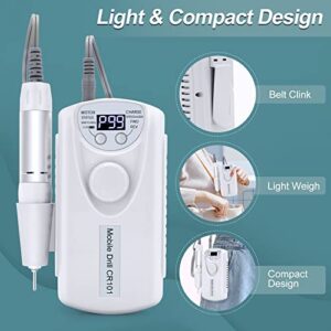 Portable Electric Nail Drill-- 35000RPM Professional Rechargeable Nail File Machine, Cordless Nail Drill E File for Remove Gel Polish Nail for Acrylic Nails Manicure Salon Home with Bits Kit, White