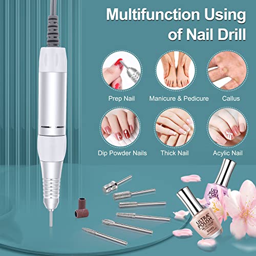 Portable Electric Nail Drill-- 35000RPM Professional Rechargeable Nail File Machine, Cordless Nail Drill E File for Remove Gel Polish Nail for Acrylic Nails Manicure Salon Home with Bits Kit, White