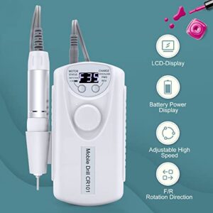 Portable Electric Nail Drill-- 35000RPM Professional Rechargeable Nail File Machine, Cordless Nail Drill E File for Remove Gel Polish Nail for Acrylic Nails Manicure Salon Home with Bits Kit, White