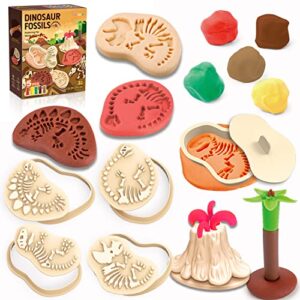 color dough sets for kids ages 4-8, dinosaur toys color dough tool sets for boy girls, volcano fossils molding color dough accessories toys for kid age 5-7 years 13 piece