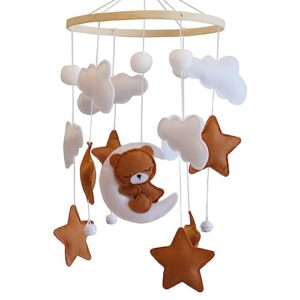 baby crib mobile - bear mobile for crib, felt cloud nursery for boys and girls, baby bassinet mobile toy - shower set for infant bedroom hanging decoration