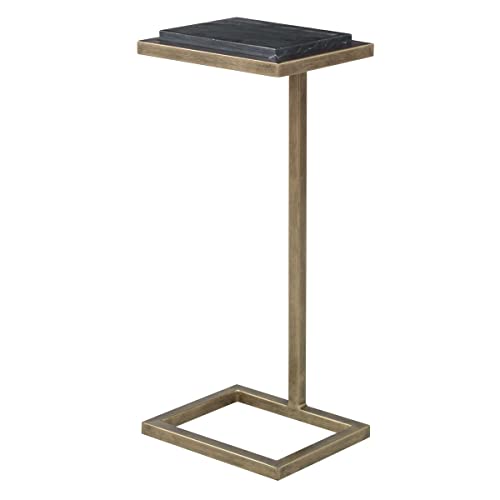 Moss + Fig Martini Drink Table | Black Marble and Aged Gold End Table (Modern Pedestal Table 10 W x 23 H x 8 D inches)