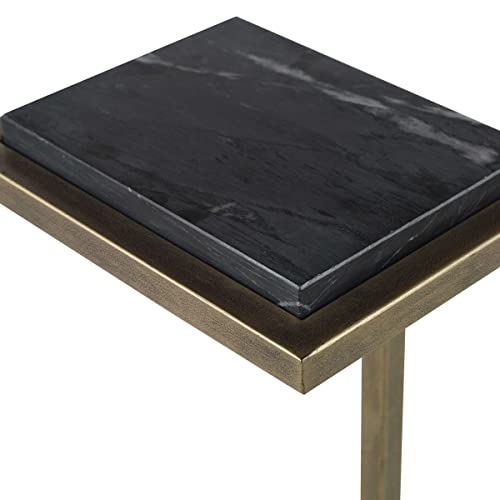 Moss + Fig Martini Drink Table | Black Marble and Aged Gold End Table (Modern Pedestal Table 10 W x 23 H x 8 D inches)