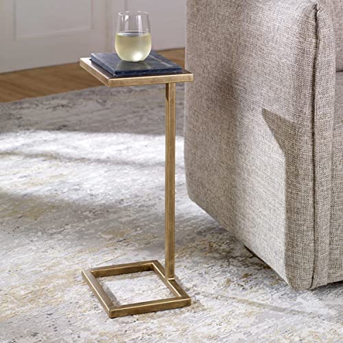 Moss + Fig Martini Drink Table | Black Marble and Aged Gold End Table (Modern Pedestal Table 10 W x 23 H x 8 D inches)