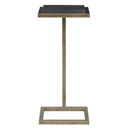 Moss + Fig Martini Drink Table | Black Marble and Aged Gold End Table (Modern Pedestal Table 10 W x 23 H x 8 D inches)