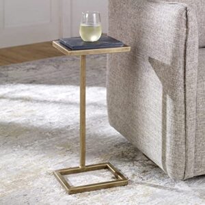 Moss + Fig Martini Drink Table | Black Marble and Aged Gold End Table (Modern Pedestal Table 10 W x 23 H x 8 D inches)