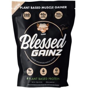 blessed gainz vegan protein powder mass gainer - 40g plant based protein powder - meal replacement shake with pea protein powder - vegan protein shake - 40 servings (vanilla cinnamon swirl)