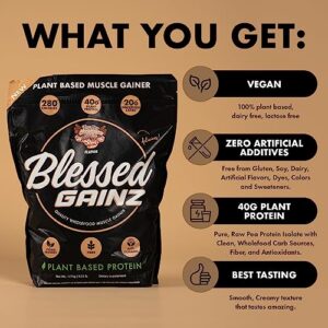 BLESSED Gainz Vegan Protein Powder Mass Gainer - 40g Plant Based Protein Powder - Meal Replacement Shake with Pea Protein Powder - Vegan Protein Shake - 40 Servings (Vanilla Cinnamon Swirl)