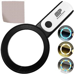 magnipros 30x illuminated magnifying glass - led lighted handheld reading magnifier with 3 light modes - perfect for seniors, low vision, books, and detailed inspection