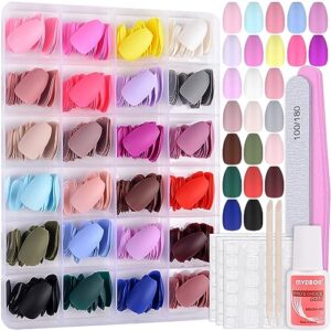 eyl short press on nails coffin 24packs 576pcs matte ballerina acrylic fake nails full cover glue on nails medium length nail adhesive tabs nail file nail sticks for women girls diy 24 colors