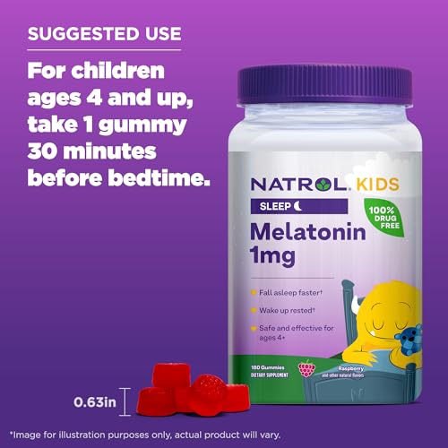 Natrol Kids Melatonin 1mg, Dietary Supplement for Restful Sleep, 180 Berry-Flavored Gummies, 180 Day Supply