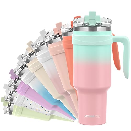 Hydraful 46 oz Insulated Tumbler with handle and leak proof 2-in-1 Straw & Sip Lid,Stainless Steel Vacuum Travel Mug,Coffee Cup,Insulated smoothie cup,Keeps Cold for 34 Hours,Fit in Car Cup Holder