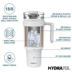 Hydraful 46 oz Insulated Tumbler with handle and leak proof 2-in-1 Straw & Sip Lid,Stainless Steel Vacuum Travel Mug,Coffee Cup,Insulated smoothie cup,Keeps Cold for 34 Hours,Fit in Car Cup Holder