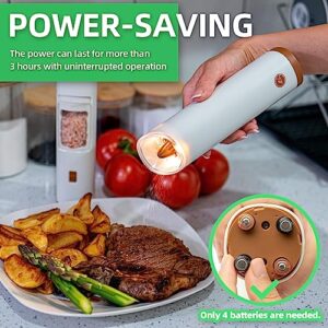 GATGOODS Gravity Electric Salt and Pepper Grinder Set, Adjustable Coarseness, Warm LED Light, One-handed Automatic Operation, Battery Powered, White, Electric Pepper Mills