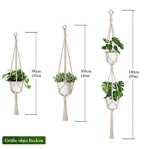 5 Pack Macrame Plant Hangers, Indoor Hanging Plant Holder with S Hooks and Hook Nails, 3 Sizes 34"/40"/54", Handmade Macrame Planter Hanging Baskets for Small Plant Pots, Boho Home Decor (Beige)