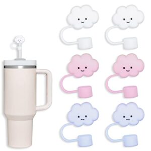 6 pack compatible with stanley 30&40 oz tumbler, 10mm cloud shape straw covers cap, cute silicone cloud straw covers, straw protectors, soft silicone cloud shape straw lid for 10mm straws