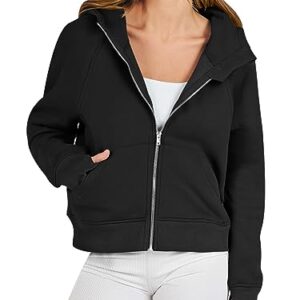 ANRABESS Hoodies for Women Casual Long Sleeve Jackets Oversized Fleece Sweatshirts Zip Up 2023 Y2k Hooded Teen Girl Tops Trendy Fall Clothing Black A1015heise-L