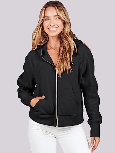 ANRABESS Hoodies for Women Casual Long Sleeve Jackets Oversized Fleece Sweatshirts Zip Up 2023 Y2k Hooded Teen Girl Tops Trendy Fall Clothing Black A1015heise-L