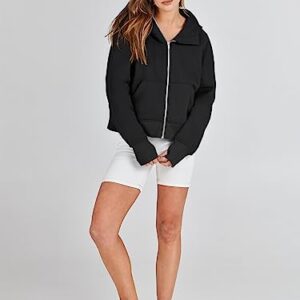 ANRABESS Hoodies for Women Casual Long Sleeve Jackets Oversized Fleece Sweatshirts Zip Up 2023 Y2k Hooded Teen Girl Tops Trendy Fall Clothing Black A1015heise-L