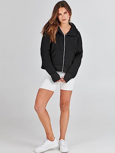 ANRABESS Hoodies for Women Casual Long Sleeve Jackets Oversized Fleece Sweatshirts Zip Up 2023 Y2k Hooded Teen Girl Tops Trendy Fall Clothing Black A1015heise-L