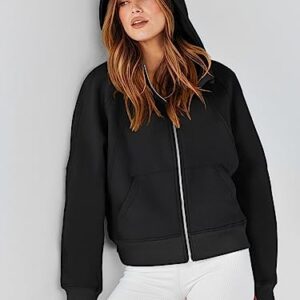 ANRABESS Hoodies for Women Casual Long Sleeve Jackets Oversized Fleece Sweatshirts Zip Up 2023 Y2k Hooded Teen Girl Tops Trendy Fall Clothing Black A1015heise-L