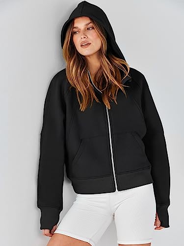 ANRABESS Hoodies for Women Casual Long Sleeve Jackets Oversized Fleece Sweatshirts Zip Up 2023 Y2k Hooded Teen Girl Tops Trendy Fall Clothing Black A1015heise-L