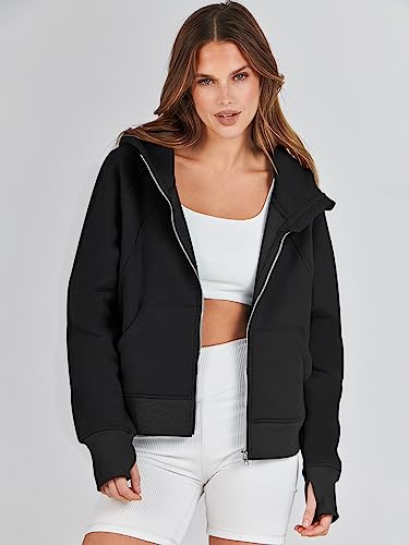 ANRABESS Hoodies for Women Casual Long Sleeve Jackets Oversized Fleece Sweatshirts Zip Up 2023 Y2k Hooded Teen Girl Tops Trendy Fall Clothing Black A1015heise-L