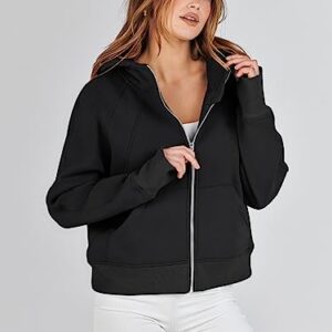 ANRABESS Hoodies for Women Casual Long Sleeve Jackets Oversized Fleece Sweatshirts Zip Up 2023 Y2k Hooded Teen Girl Tops Trendy Fall Clothing Black A1015heise-L