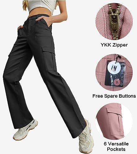 Lepunuo Cargo Pants for Women Baggy Zipper Y2K Pants Light Baggy Jogger Black