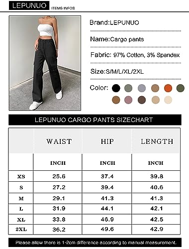 Lepunuo Cargo Pants for Women Baggy Zipper Y2K Pants Light Baggy Jogger Black