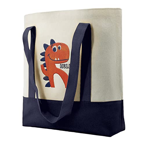 MOLYCHO Dinosaur Embroidery Shopping Groceries Cotton Bag Gift For Family Library Reusable Multipurpose