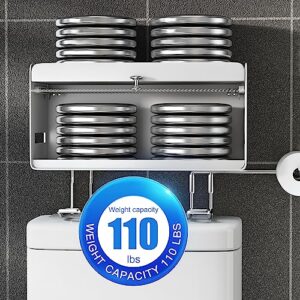 Over Toilet Storage Shelf, 2-Tier Over The Toilet Shelf Organizer for Bathroom, No Drilling Toilet Cabinets with Adhesive Base, Space Saver Behind Toilet Bathroom Organizer Rack for Paper Shampoos（S）