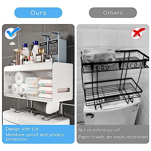 Over Toilet Storage Shelf, 2-Tier Over The Toilet Shelf Organizer for Bathroom, No Drilling Toilet Cabinets with Adhesive Base, Space Saver Behind Toilet Bathroom Organizer Rack for Paper Shampoos（S）