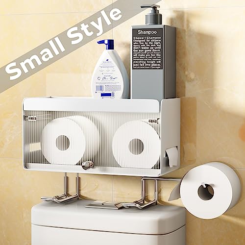 Over Toilet Storage Shelf, 2-Tier Over The Toilet Shelf Organizer for Bathroom, No Drilling Toilet Cabinets with Adhesive Base, Space Saver Behind Toilet Bathroom Organizer Rack for Paper Shampoos（S）