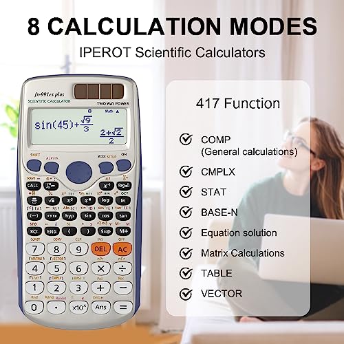 IPEROT Scientific Calculators, Solar Scientific Calculator Large Screen 417 Function, Calculators Very Suitable for High School and College Students Calculus Algebra and Other Math Textbooks (Solar)