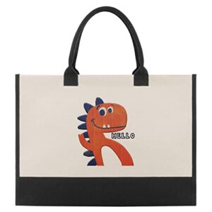 molycho dinosaur embroidery tote bag gift for family beach reusable multipurpose