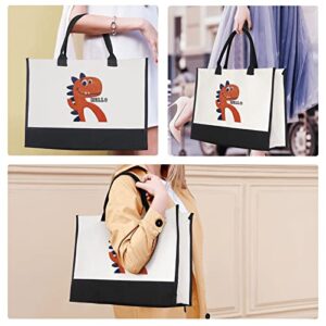 MOLYCHO Dinosaur Embroidery Tote Bag Gift For Family Beach Reusable Multipurpose