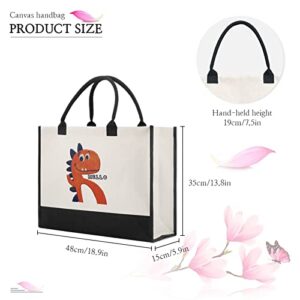 MOLYCHO Dinosaur Embroidery Tote Bag Gift For Family Beach Reusable Multipurpose