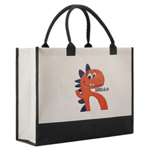 MOLYCHO Dinosaur Embroidery Tote Bag Gift For Family Beach Reusable Multipurpose