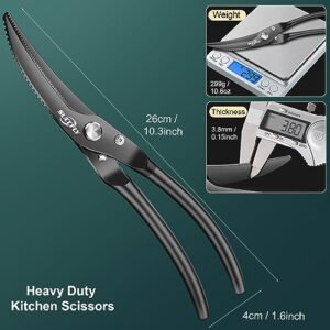 Premium Kitchen Shears Heavy Duty, Kitchen Scissors Stainless Steel, Black Titanium Plated Ultra Sharp Food Scissors, Poultry Shears for Bone, Chicken, Meat, Fish, Anti-Slip Handle & Spring Loaded