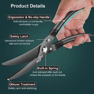 Premium Kitchen Shears Heavy Duty, Kitchen Scissors Stainless Steel, Black Titanium Plated Ultra Sharp Food Scissors, Poultry Shears for Bone, Chicken, Meat, Fish, Anti-Slip Handle & Spring Loaded