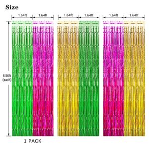 Luau Hawaiian Party Decorations, Flamingo Party Decorations, Green Rose Red and Yellow Foil Fringe Backdrop, Beach Bachelorette Streamer for Tropical Hawaiian Aloha Party Decorations(3 Pack)