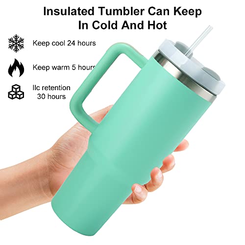 New Version 40oz Stainless Steel Vacuum Insulated Tumbler with Lid and Straw for Water, Smoothie and More, Iced Tea or Coffee (Eucalyptus)