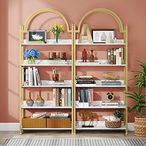 72.44" Modern Gold Arched Bookshelf 5 Shelf Open Bookcase for Bedroom Living Room 80cm L* 30cm W * H White Contemporary Metal Includes Hardware