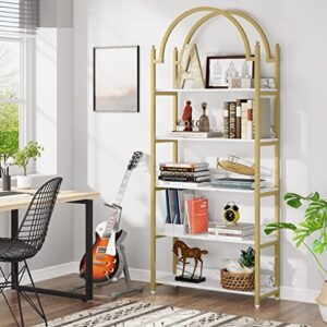 72.44" Modern Gold Arched Bookshelf 5 Shelf Open Bookcase for Bedroom Living Room 80cm L* 30cm W * H White Contemporary Metal Includes Hardware