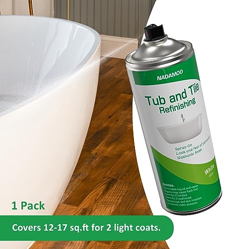 NADAMOO Tub and Tile Spray Paint White, 450ml, 1 Pack, Aerosol Bathtub Refinishing Kit for Porcelain Fiberglass Ceramic, DIY Resurfacing Bathroom Sink Countertop