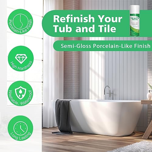 NADAMOO Tub and Tile Spray Paint White, 450ml, 1 Pack, Aerosol Bathtub Refinishing Kit for Porcelain Fiberglass Ceramic, DIY Resurfacing Bathroom Sink Countertop