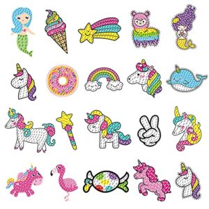 picnicfun diamond painting kits stickers for kids,20 pcs 5d diy cute animals and unicorns handmade digital paint rhinestone mosaic sticker making for children art craft,kids gift